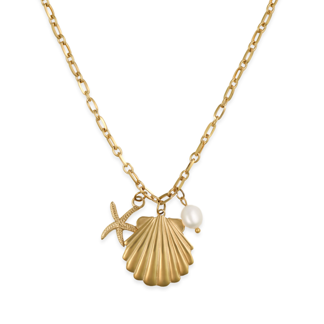 Bombshell Necklace - Gouden ketting met schelp, parel en ster | Be Golden