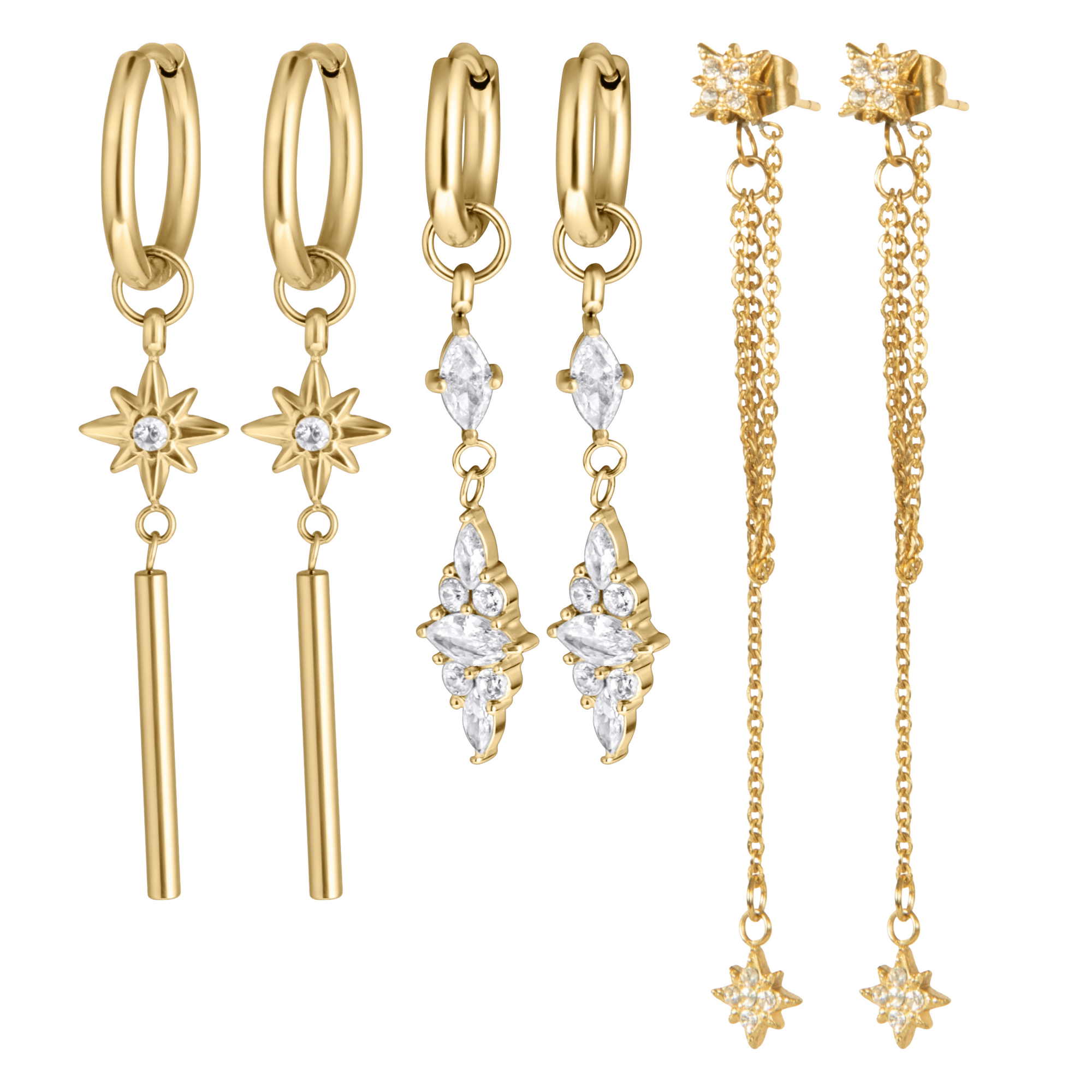 Cold Outside Set - Oorbellen met sterren en steentjes | Be Golden