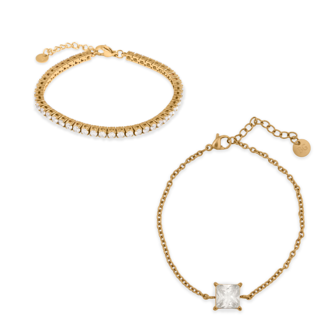 Deuce & Diamonds Set - Gouden Armbanden met Sparkles | Be Golden