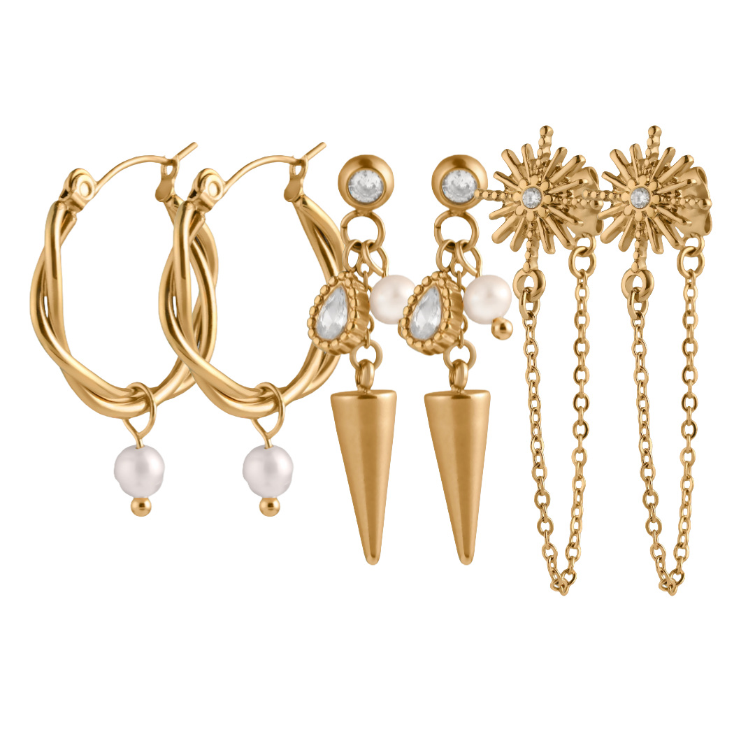Solar Spice Set - Gouden earparty met parels, spikes en sparkle | Be Golden