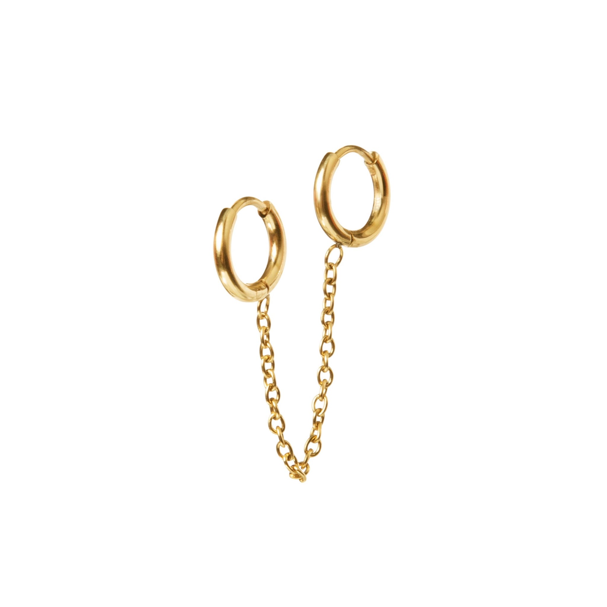 Unity Earring - Twee Kleine Hoops met Kettinkje Verbonden | Be Golden