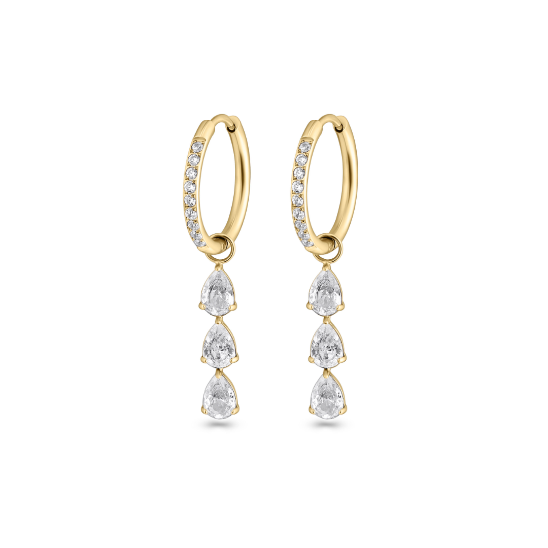 Winning Earrings – Gouden oorringen met sparkle en druppel hangers | Be ...